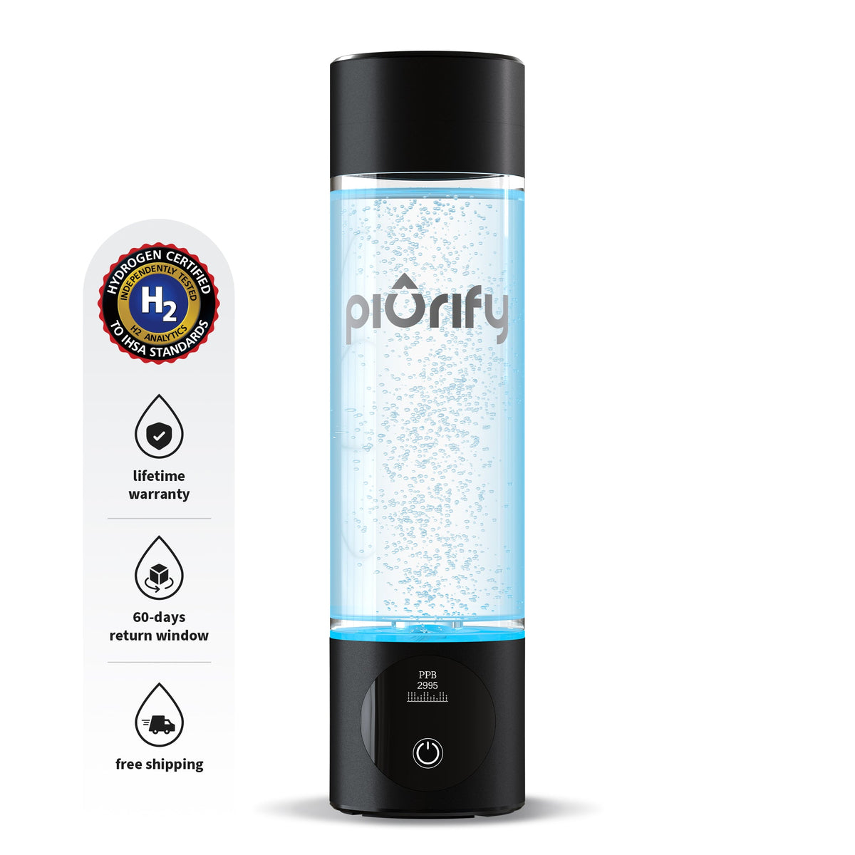 PIURIFY Hydrogenator® Bottle - Black — Recovery For Athletes